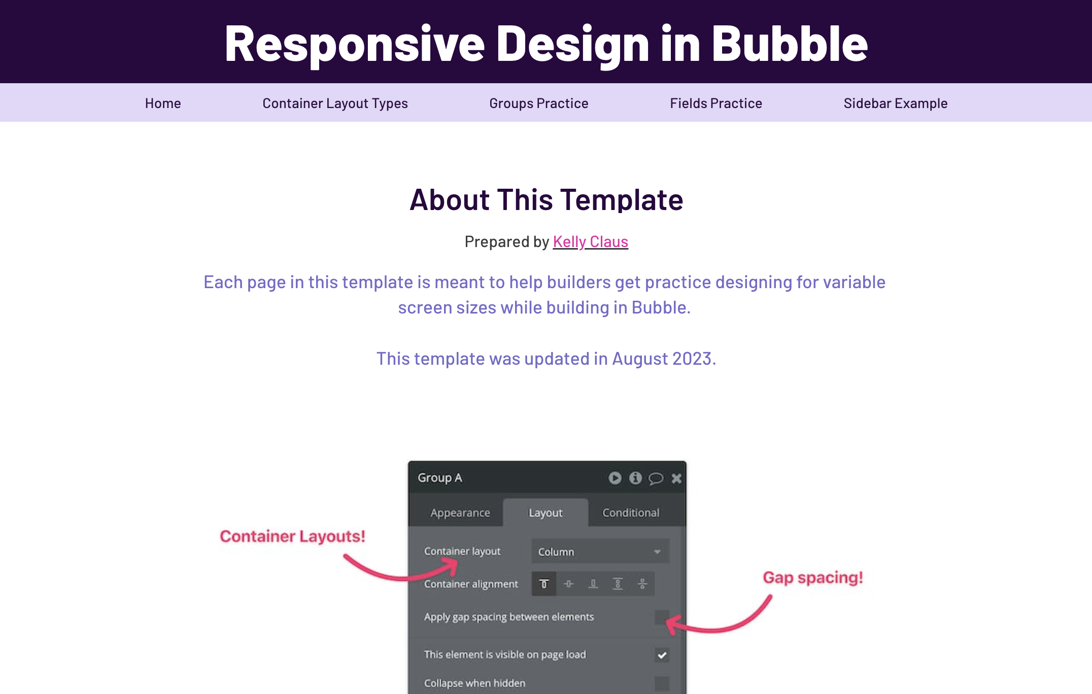 Kelly's Responsive Practice Template | Bubble